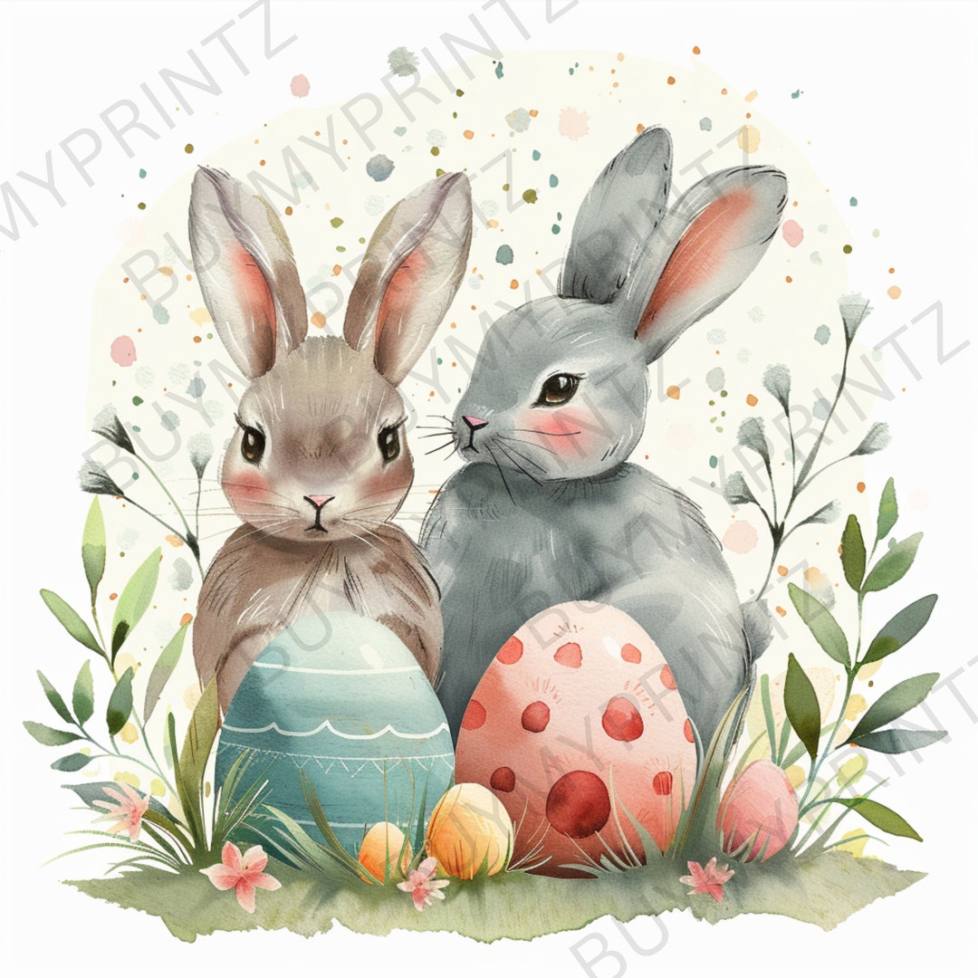 Cute Pastel Eggs & Easter Bunny Clipart, Printable File, 12 High ...