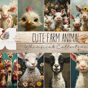 Whimsical Farm Animal, 36 PNG Prints, 12 Clipart, Digital Download ...