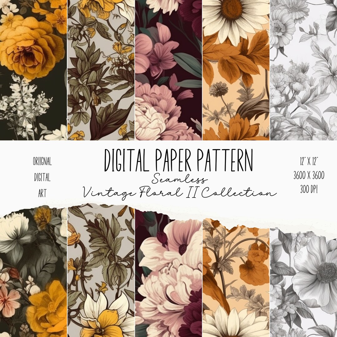 Vintage Floral III Digital Paper Set, Vintage Flowers Pattern, Shabby ...