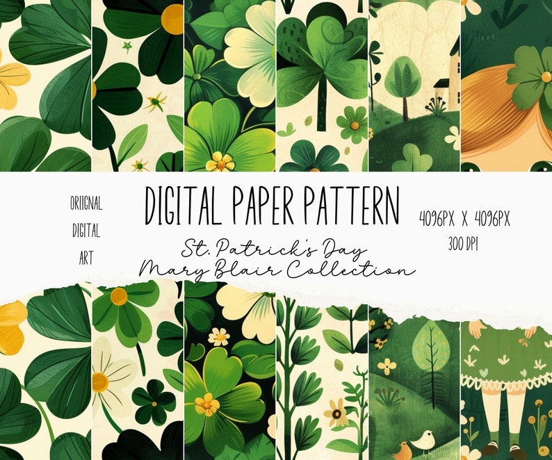 St Patricks Pattern Digital Paper PNG, Mary Blair Inspired Patterns ...