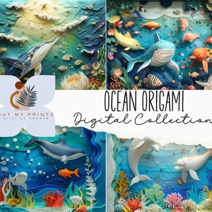 Origami Ocean Collection Clipart, Sea Life Digital Junk Journal Pages ...