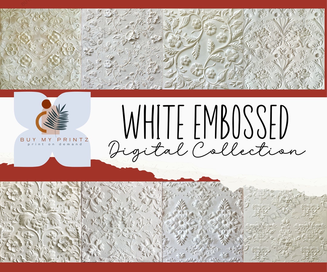White Embossed Elegant Floral Digital Paper, 24 Pages for Junk Journal ...