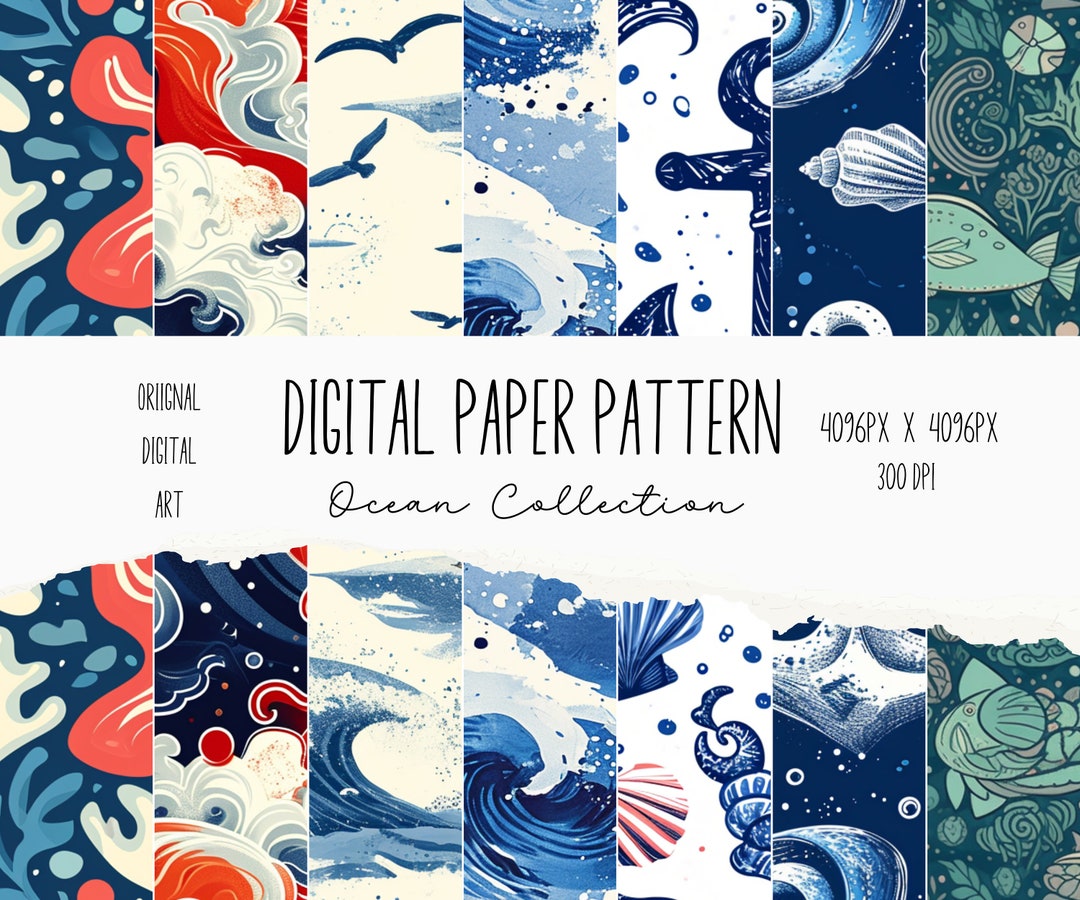 Ocean Pattern Digital Paper Set, Underwater Background, Ocean Backdrop ...