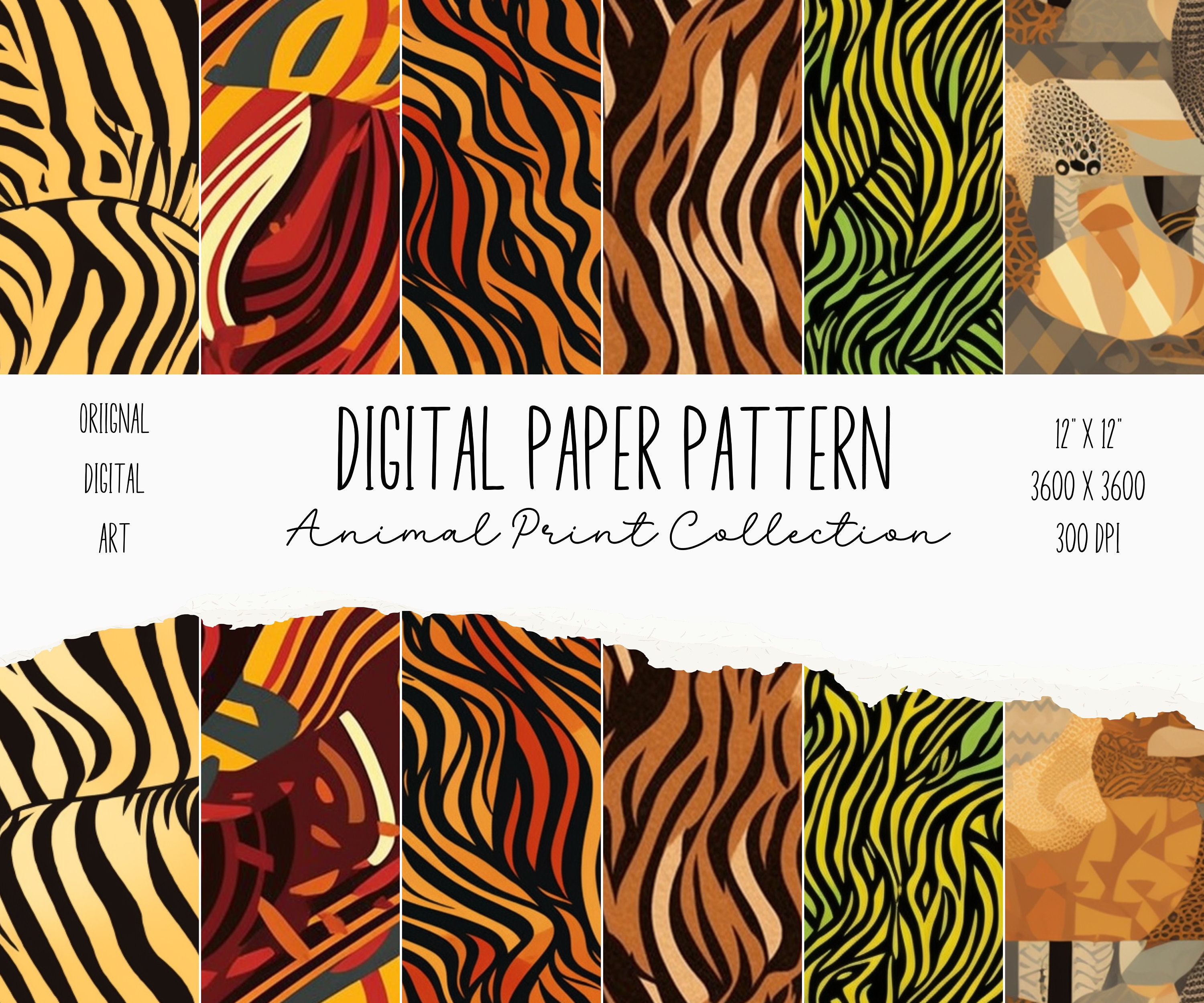 Animals Digital Paper, Zebra, Leopard, Giraffe, Repeatable Pattern ...