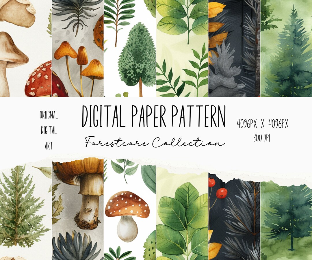 Forestcore Digital Download Paper, Mushroom Seamless Pattern, Printable ...