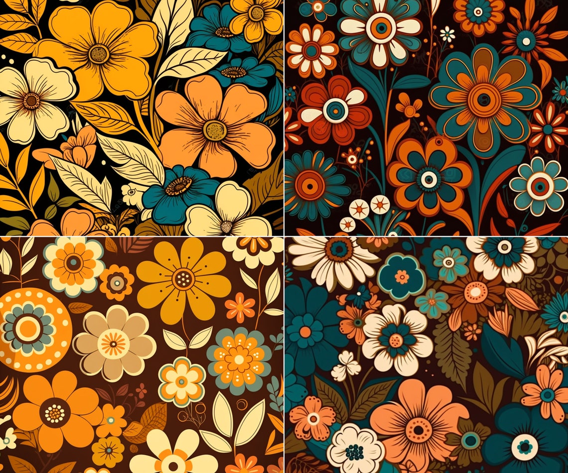 Retro 70s Wildflowers II Digital Paper Set Retro Flowers - Etsy