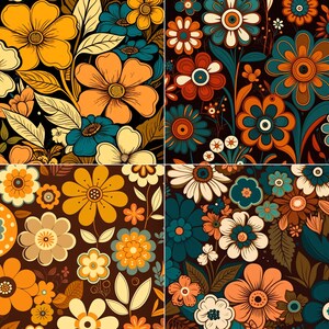 Retro 70s Wildflowers II Digital Paper Set Retro Flowers - Etsy