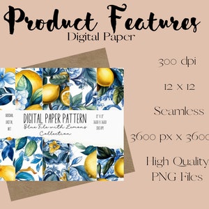 Blue Tile and Lemons Digital Scrapbook Paper and Clip Art, Portuguese ...