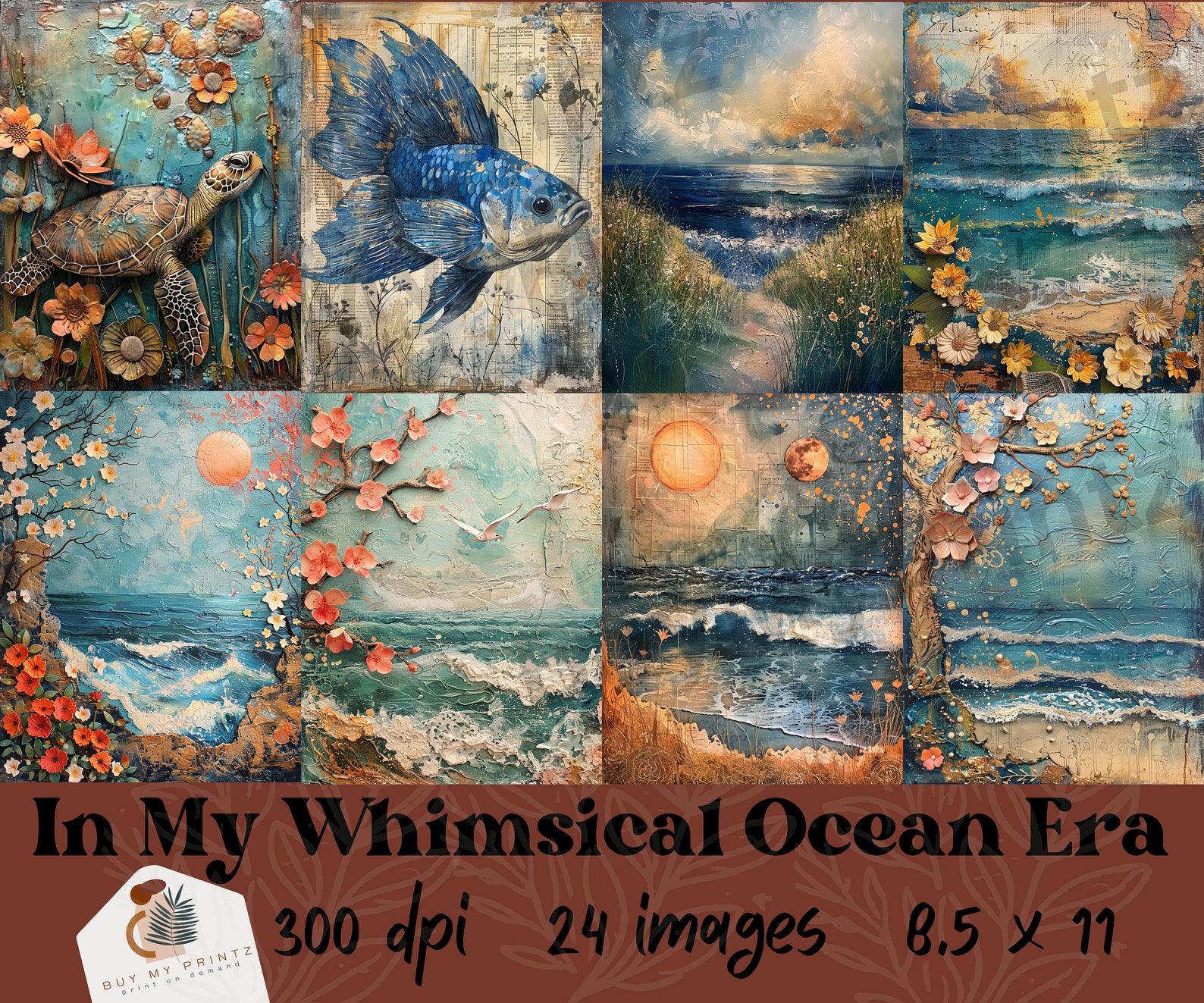 In My Whimsical Ocean Era Sheets, Sea Life Digital Download Paper Set ...