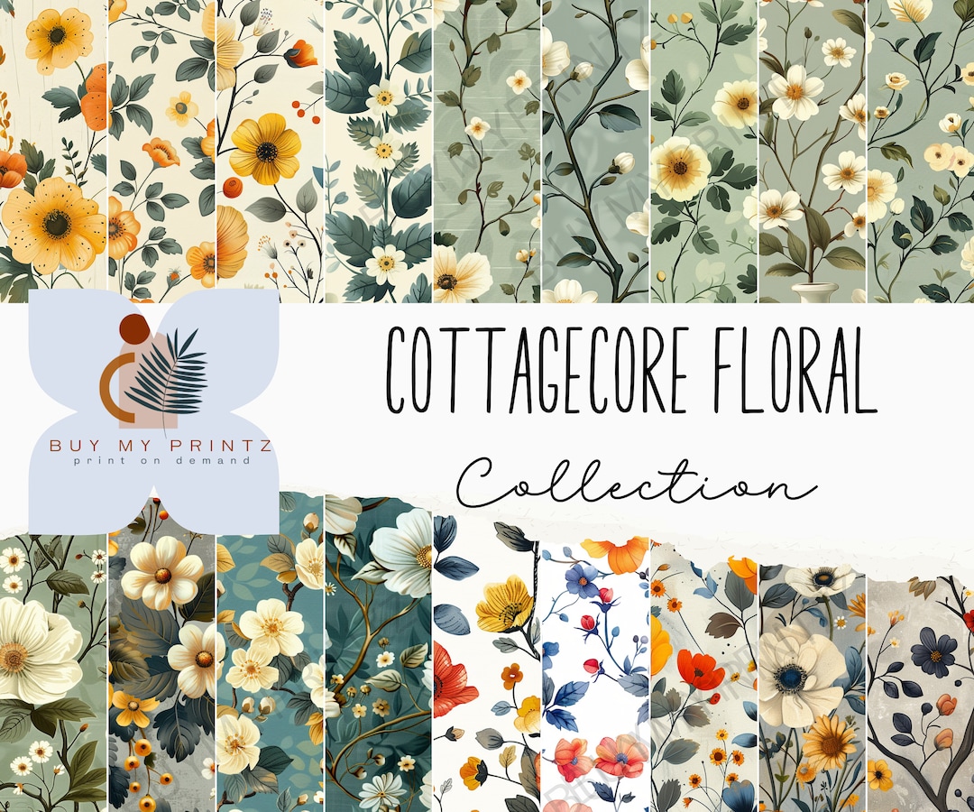 Cottagecore Floral Seamless Pattern, Digital Craft Paper Bundle ...