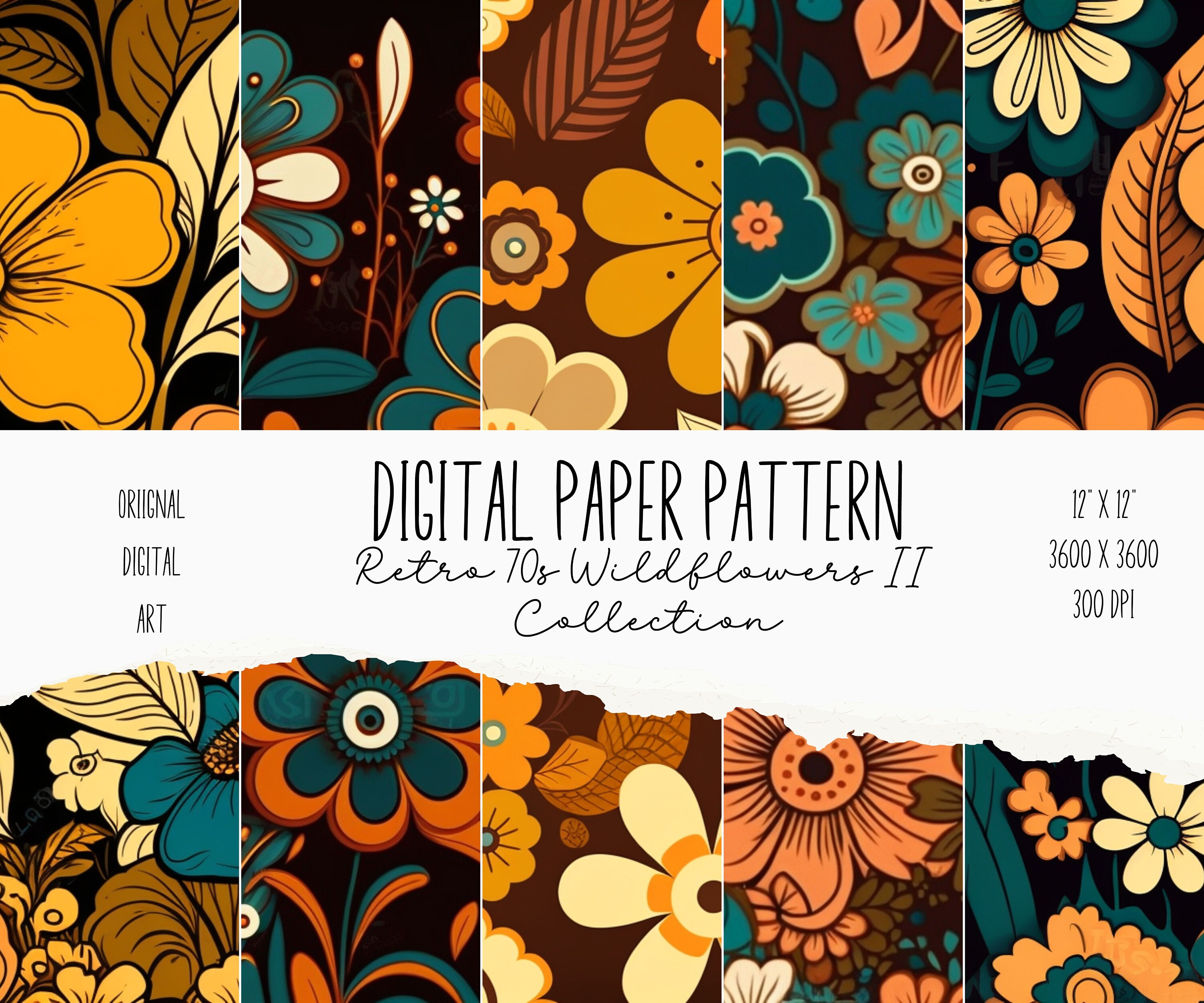 Retro 70s Wildflowers II Digital Paper Set Retro Flowers - Etsy