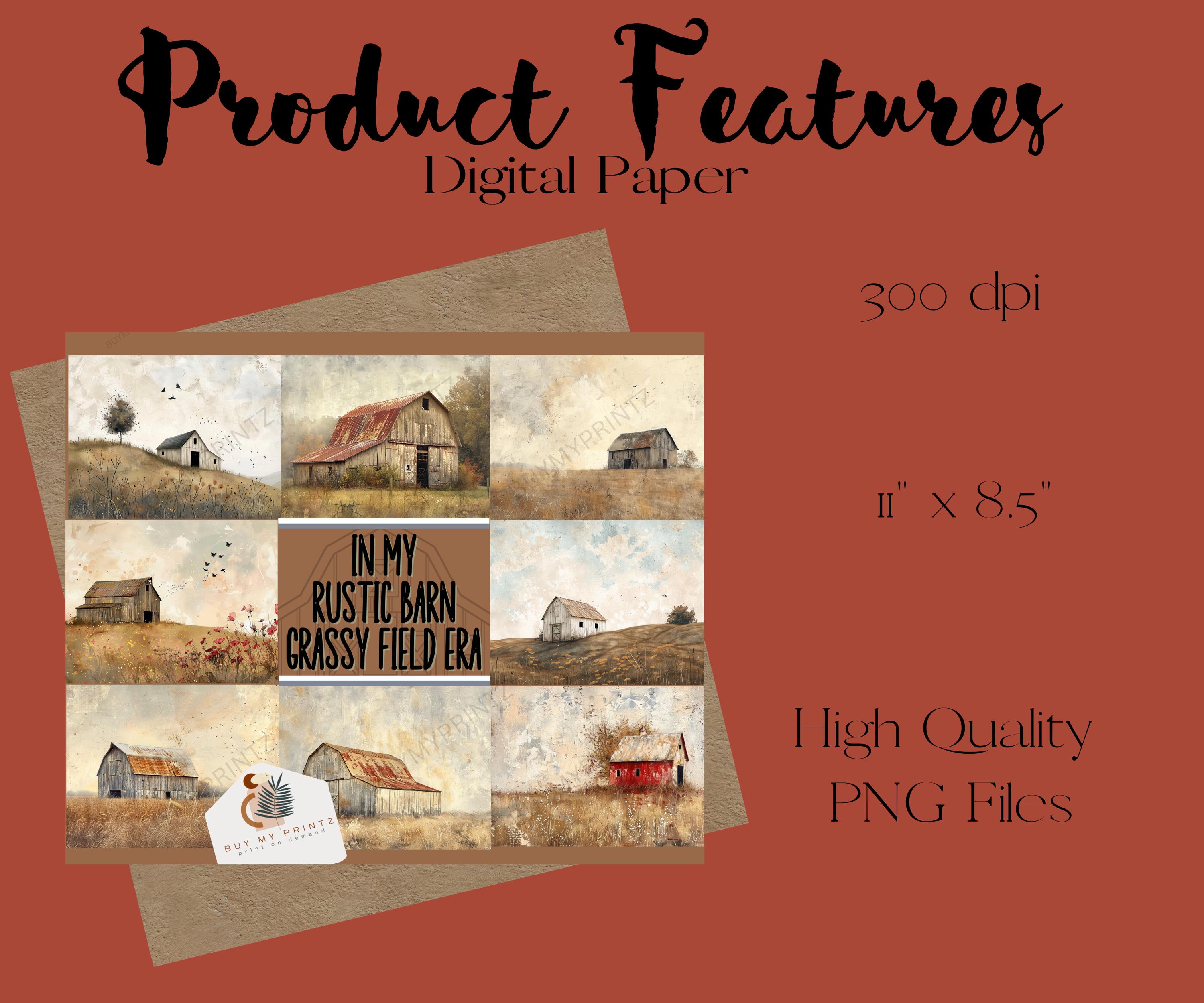 In My Rustic Barn Grassy Field Era Digital Paper Pack, 28 Countryside ...