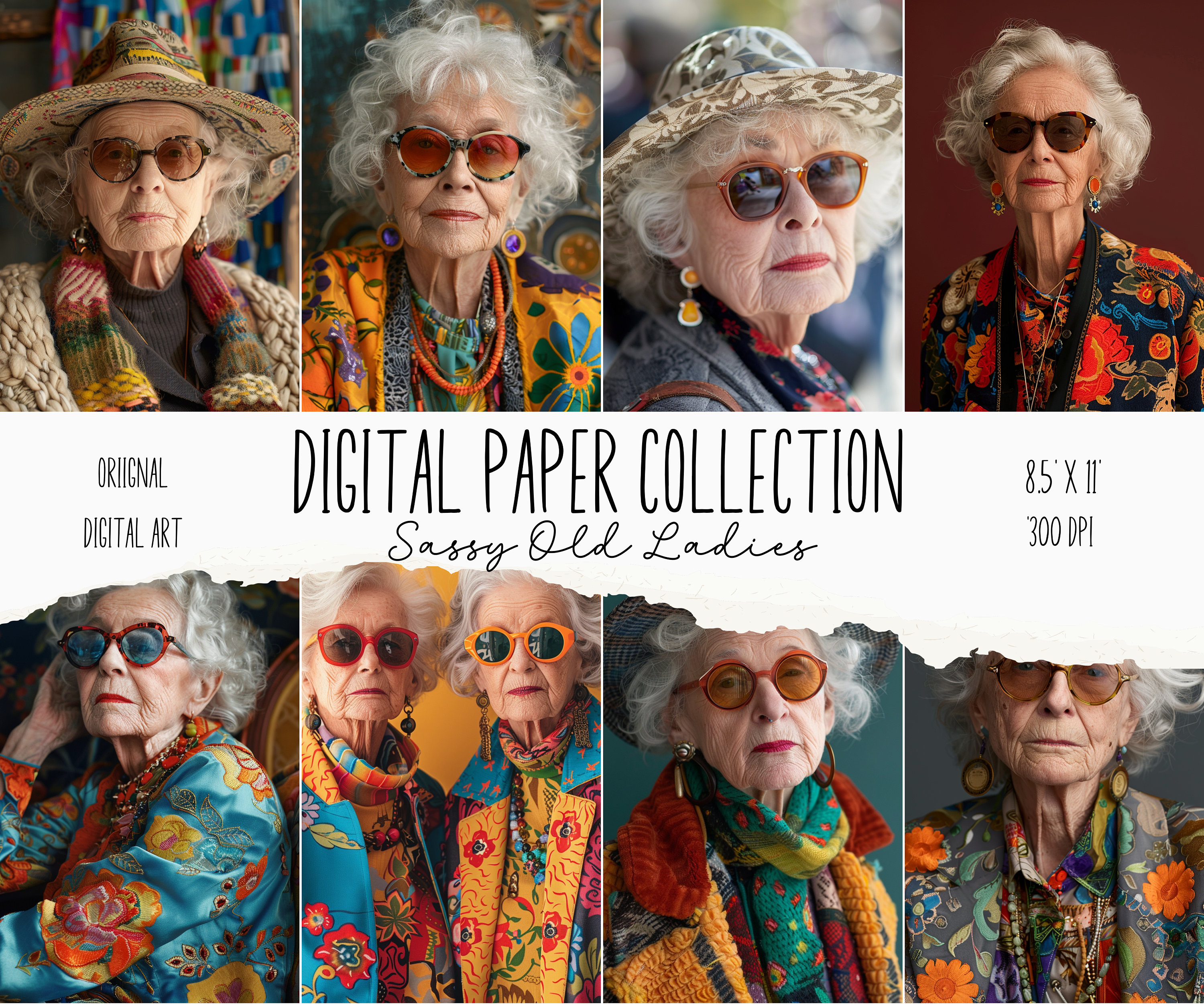 Sassy Old Lady Images & 10 Printable Collage Sheets, Commercial Use ...