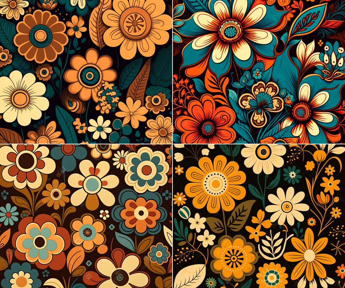Retro 70s Wildflowers II Digital Paper Set Retro Flowers - Etsy