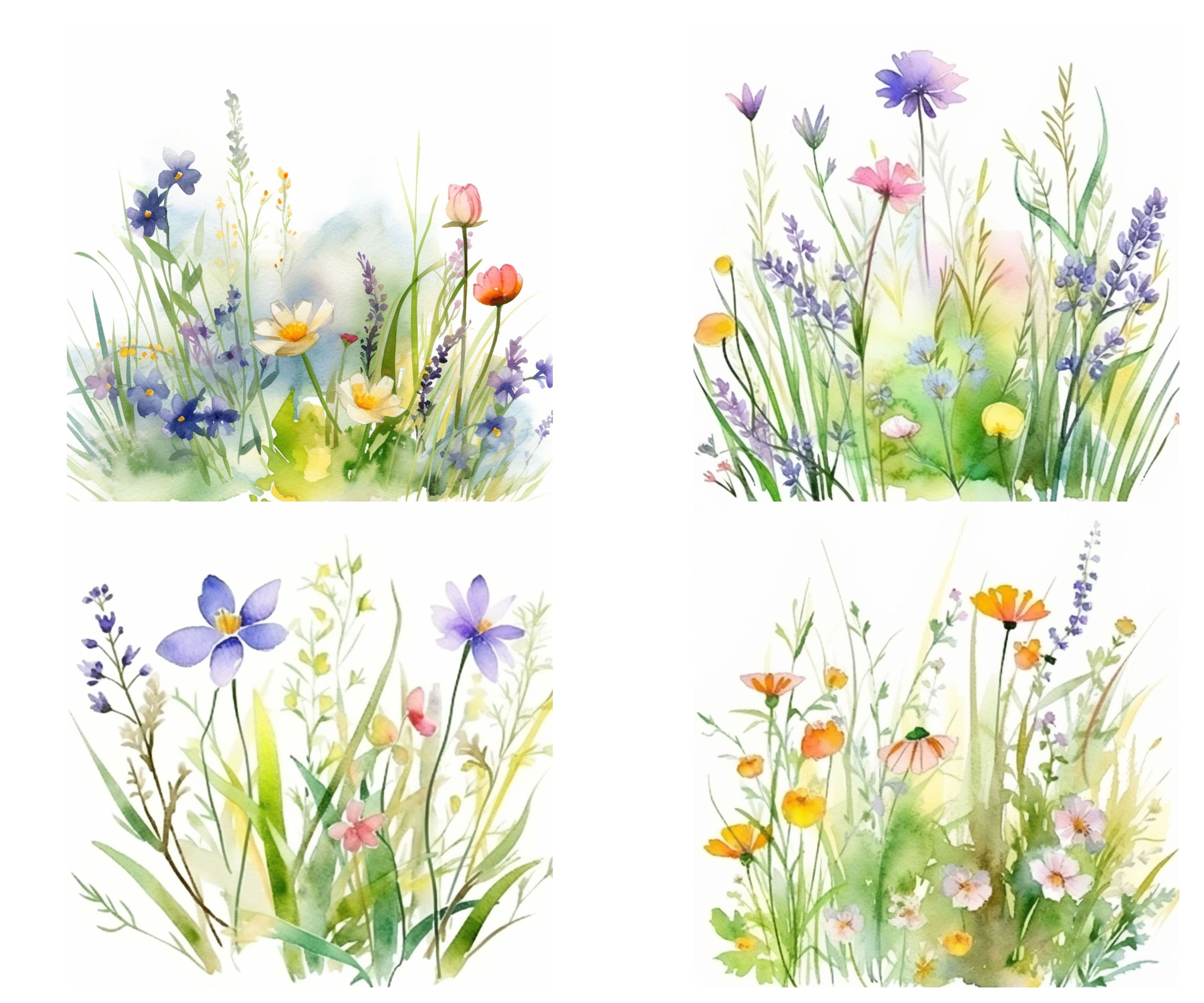 Wildflower Digital Paper Set, Watercolor Flowers Pattern, Wildflower ...