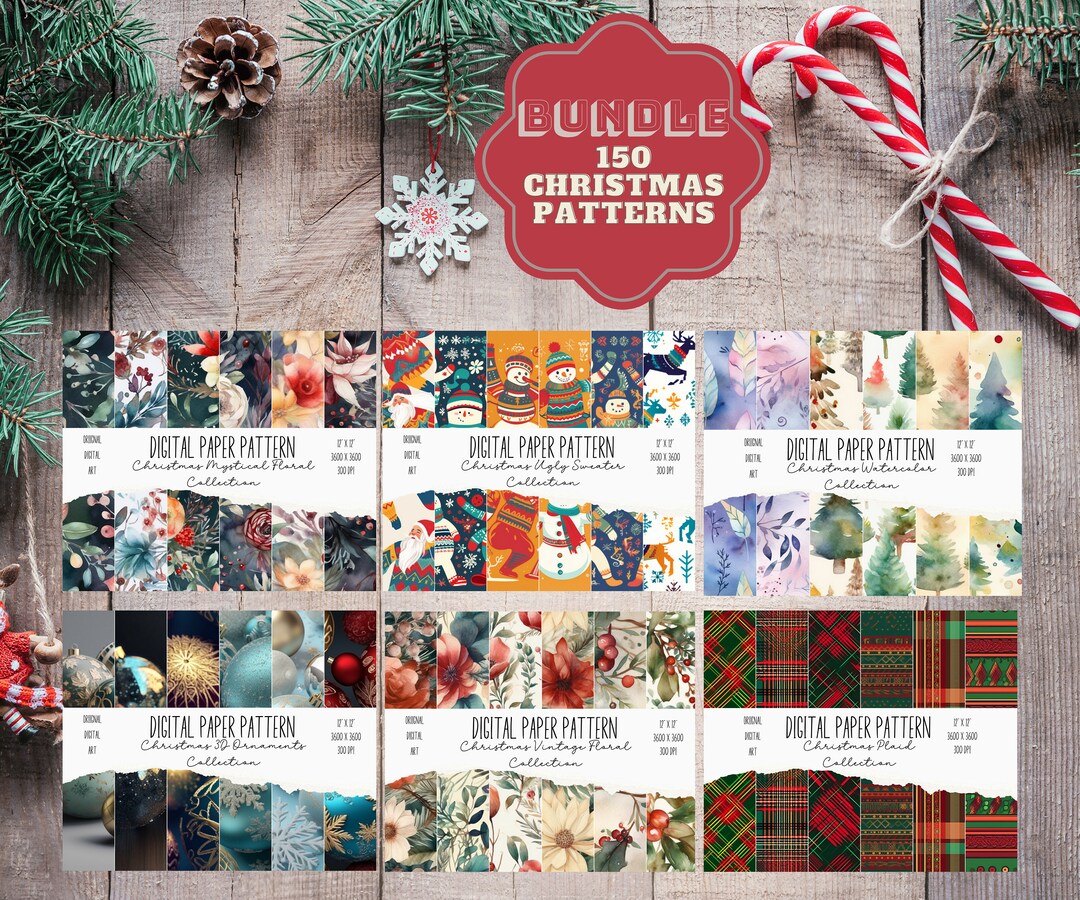 Christmas BUNDLE Digital Paper Set, 150 Christmas Themed Background ...