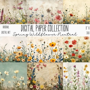 Spring Wildflower Neutral Digital Papers, 24 Spring Textured ...