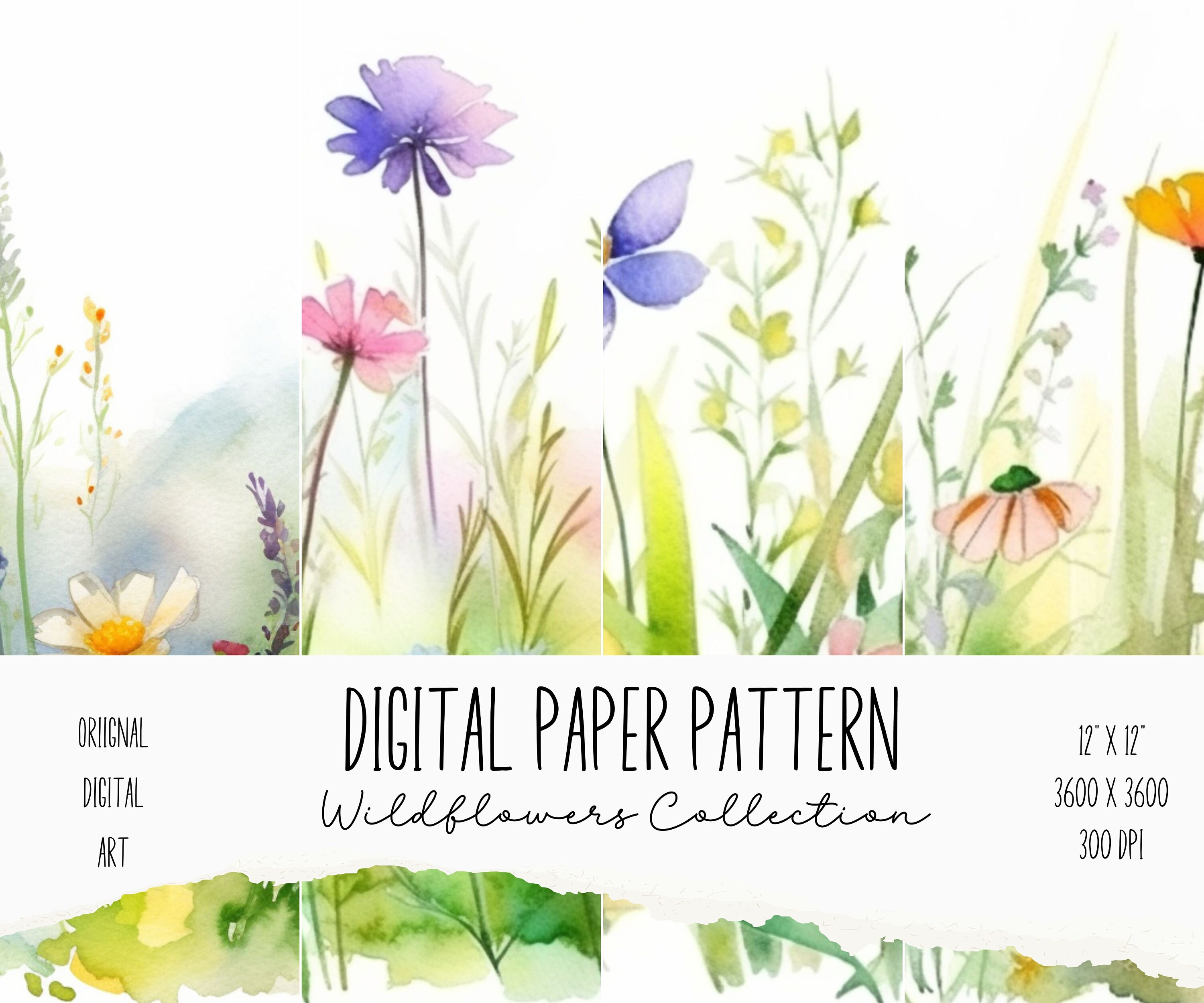 Wildflower Digital Paper Set, Watercolor Flowers Pattern, Wildflower ...