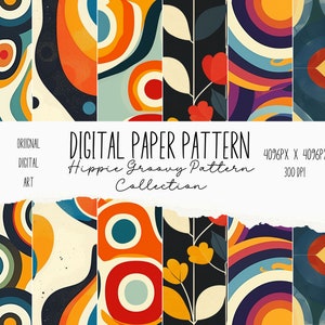 Retro Groovy Pattern Digital Paper Set, Retro 70s Hippie Pattern, 70s ...