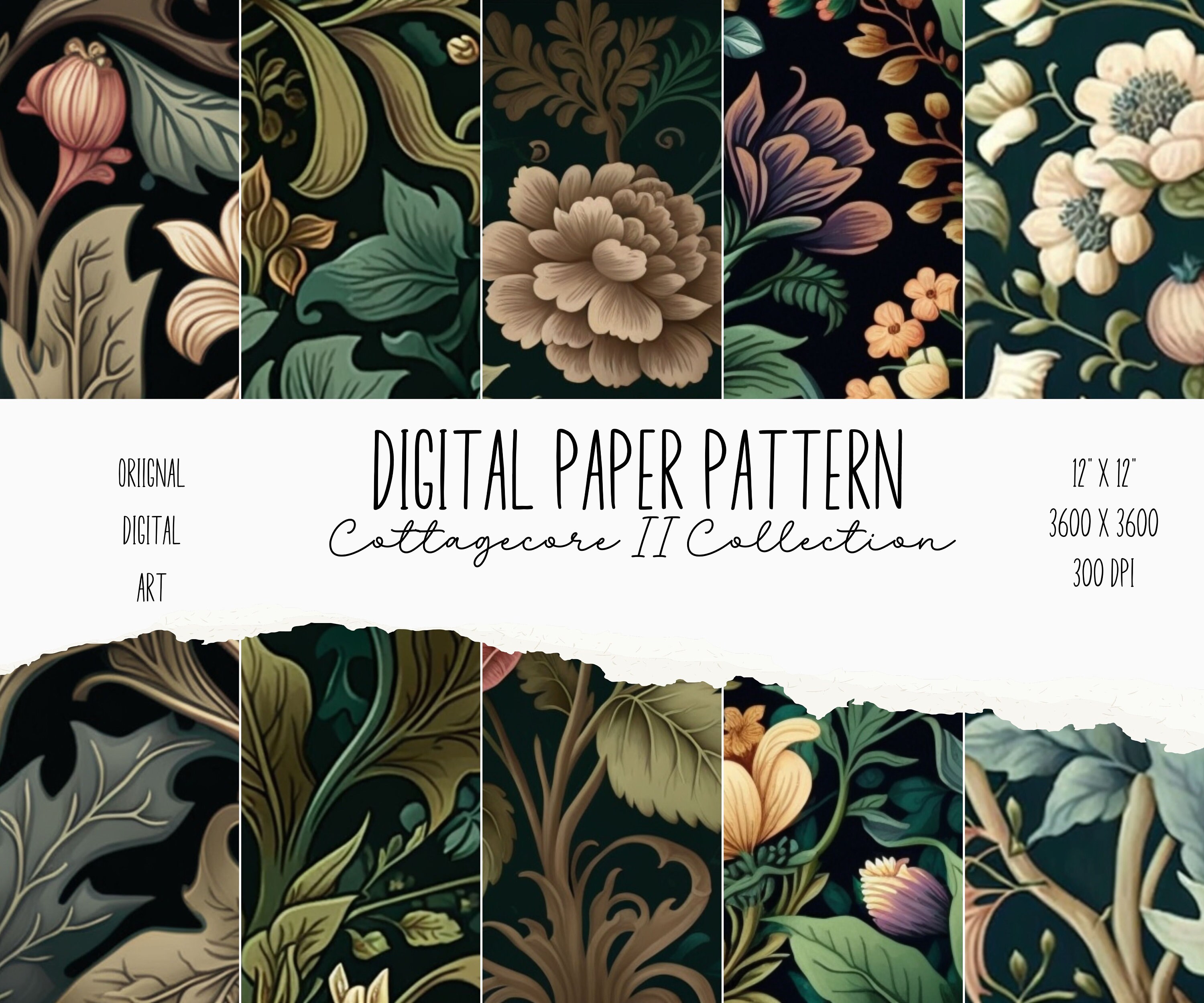 Cottagecore 2 Digital Paper Set, Forestcore Pattern, Botanical Floral ...