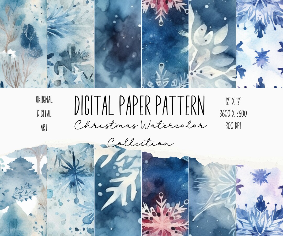 Christmas Watercolor Digital Paper, Xmas Pattern PNG, Christmas ...