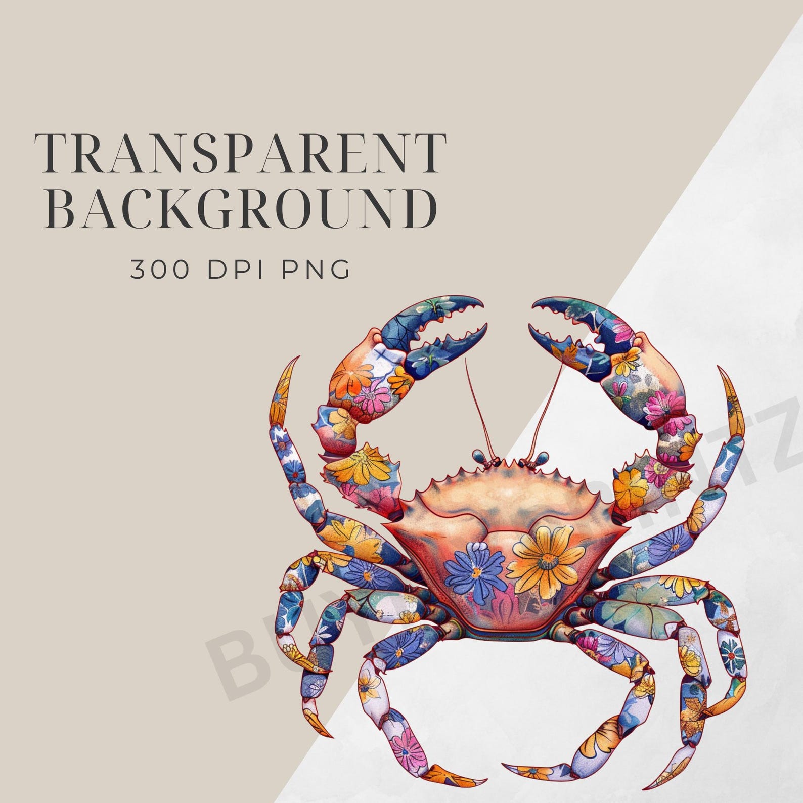 Crab With Floral Pattern on Shell PNG Clipart Boho Floral Crab ...