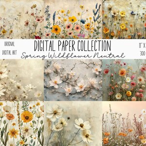 Spring Wildflower Neutral Digital Papers, 24 Spring Textured ...