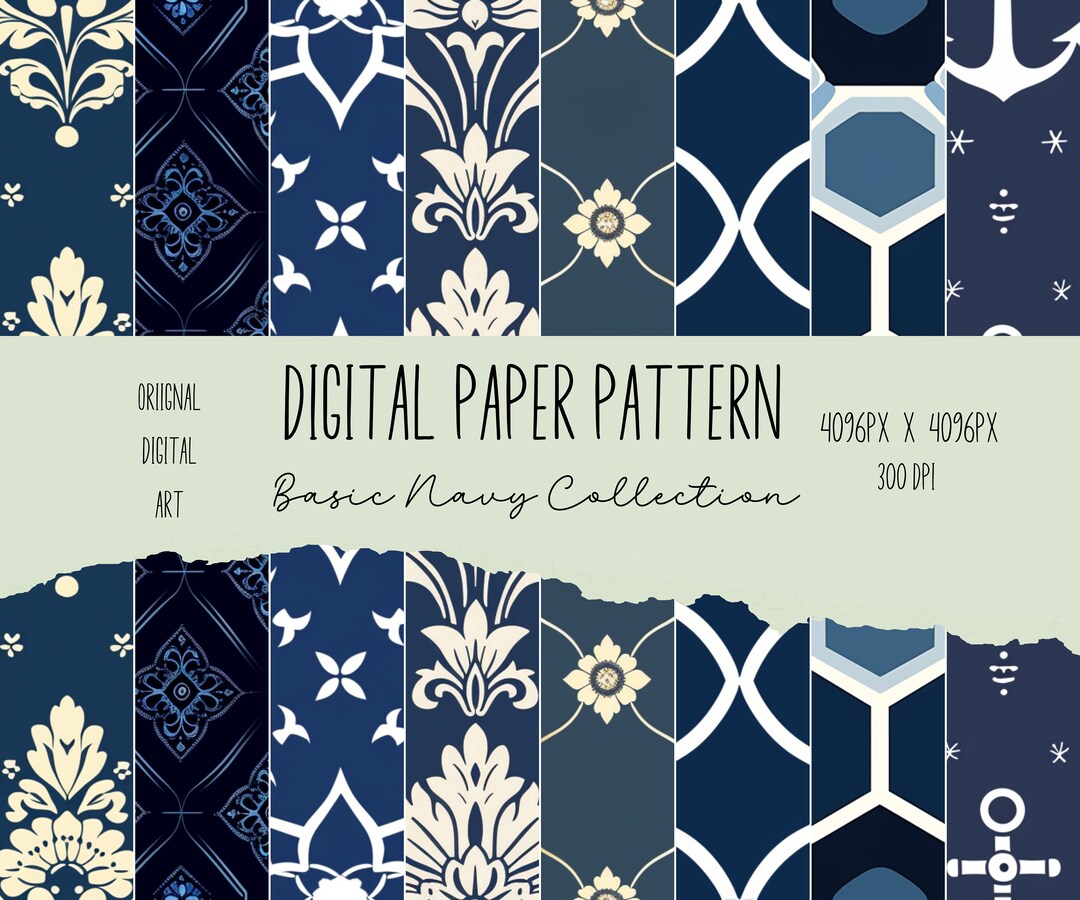 Premium Navy Background Digital Papers, Navy Seamless Pattern, Vintage ...