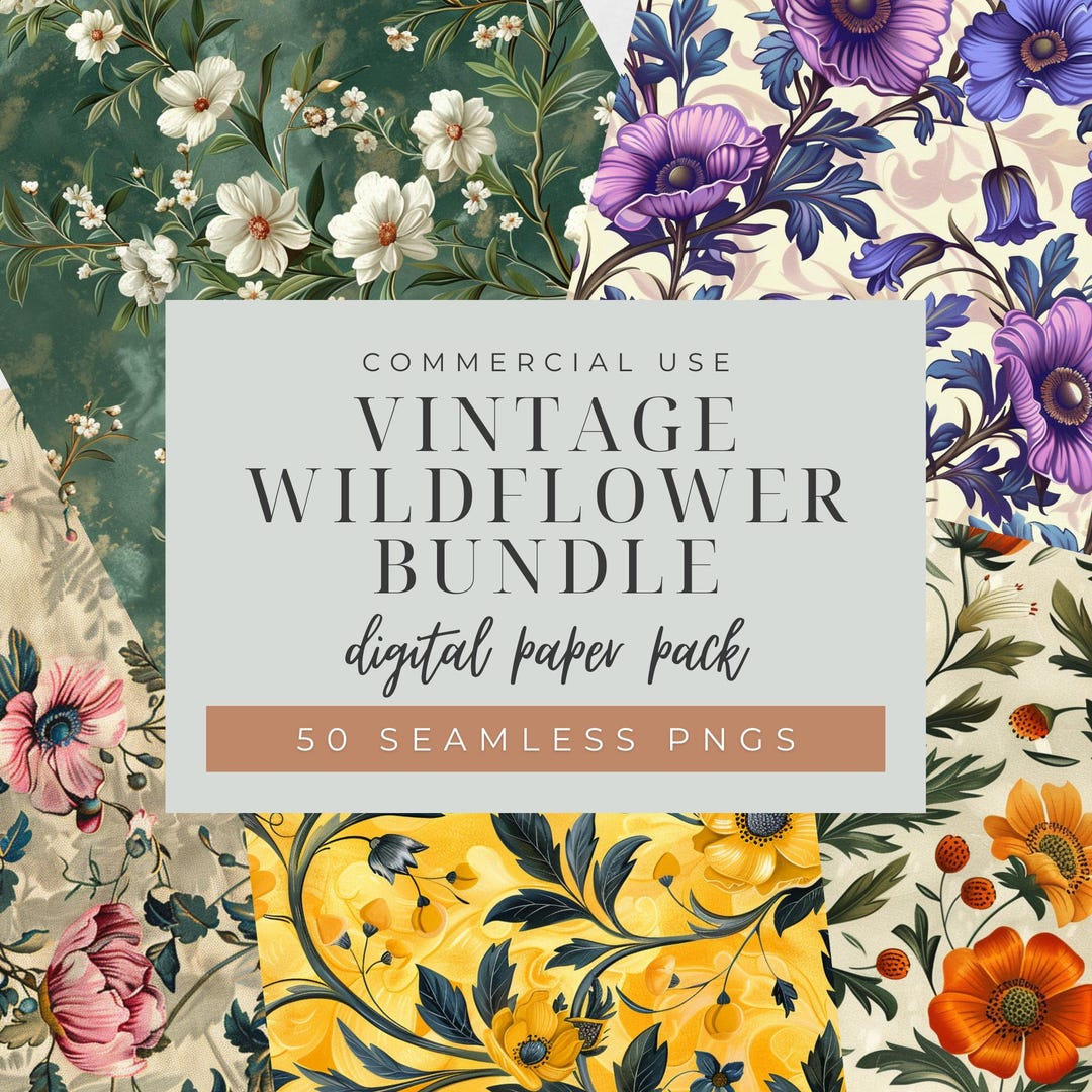 Vintage Wildflower Digital Paper Bundle Romantic Floral Download ...