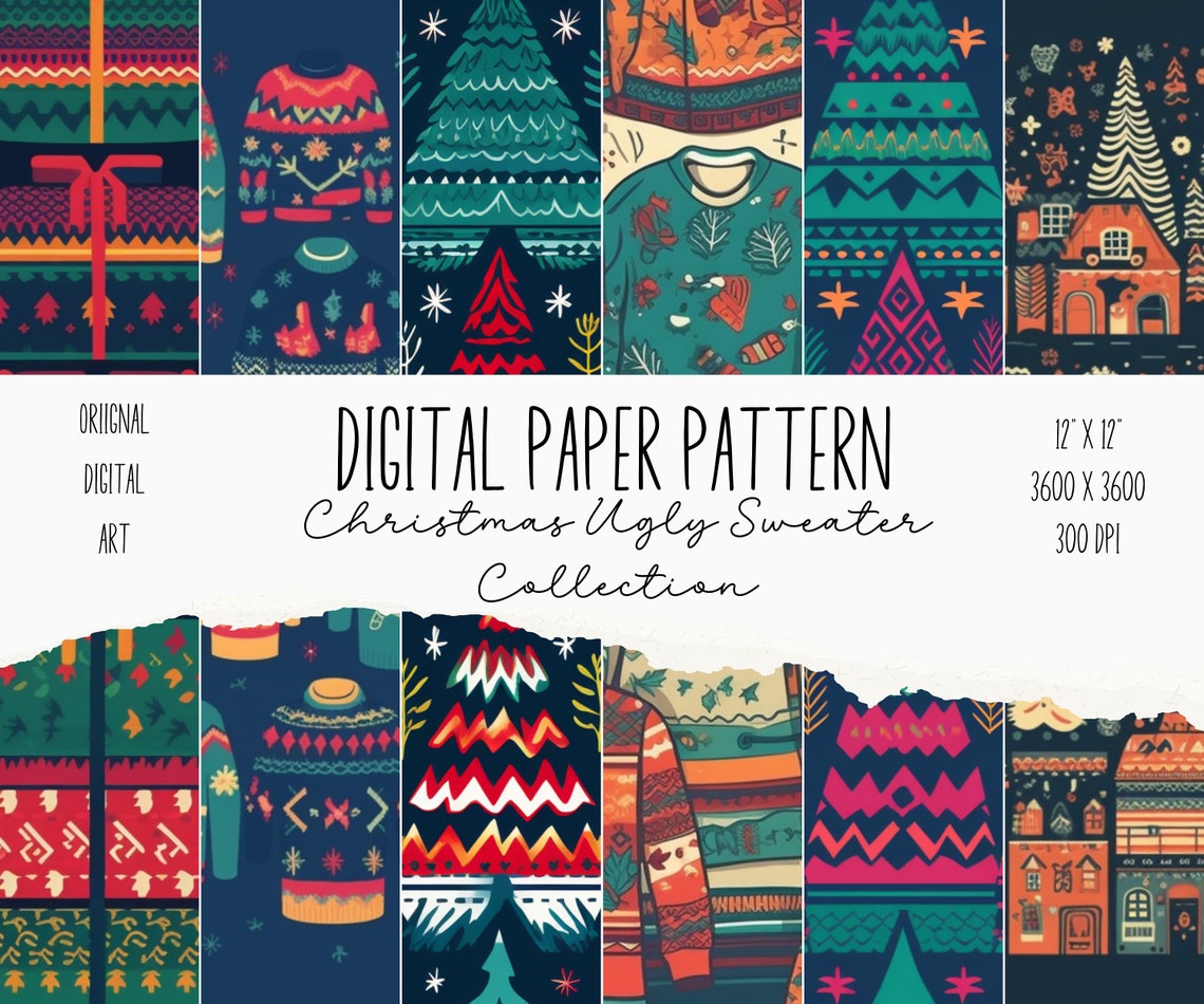 Ugly Christmas Sweater Digital Paper, Ugly Sweaters PNG, Christmas ...
