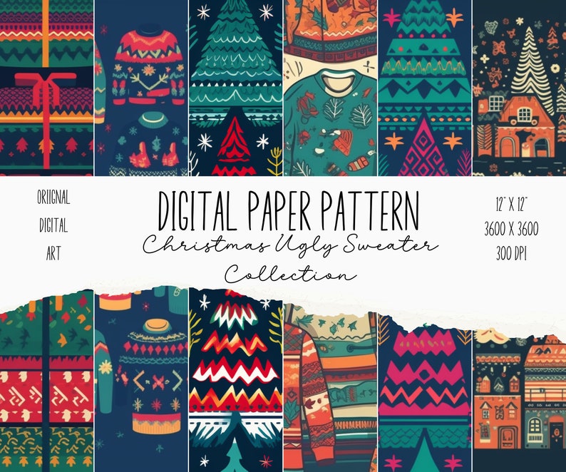 Ugly Christmas Sweater Digital Paper, Ugly Sweaters PNG, Christmas ...