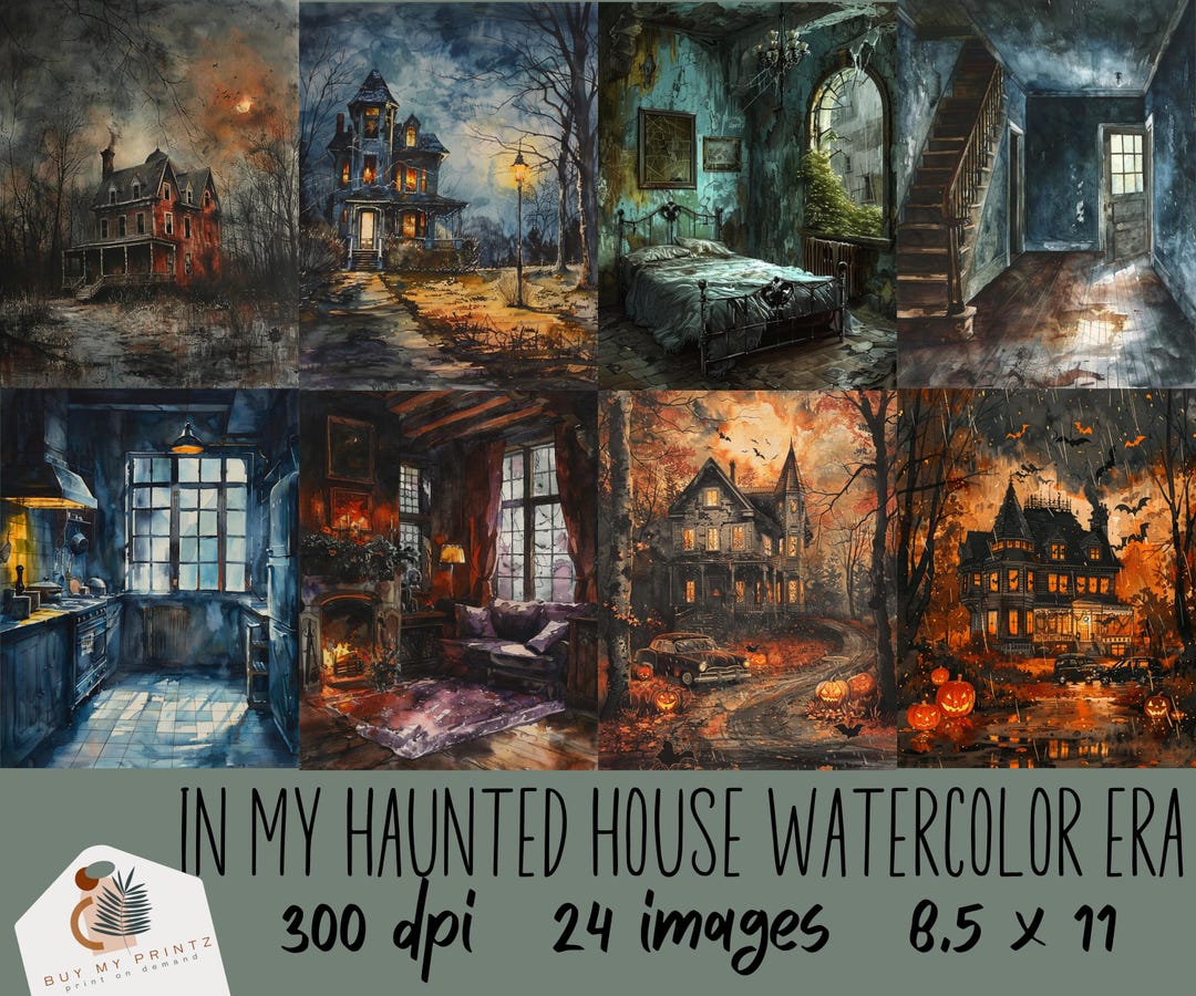 In My Haunted House Watercolor 8.5 X 11 Era Sheets, 24 Spooky Halloween ...