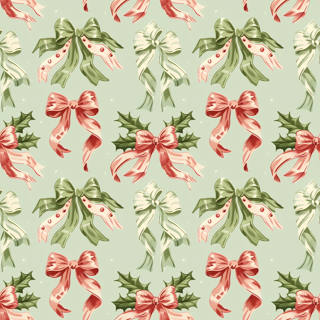 Coquette Christmas Bows Seamless Pattern Pngs, Bow Print, Holiday ...