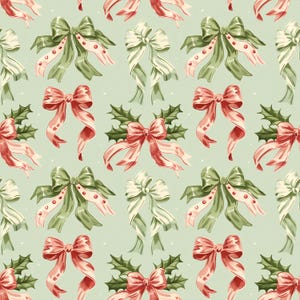 Coquette Christmas Bows Seamless Pattern Pngs, Bow Print, Holiday ...