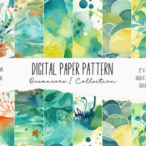 Oceancore Floral Pattern Digital Paper Set, Ocean Pattern, Ocean ...