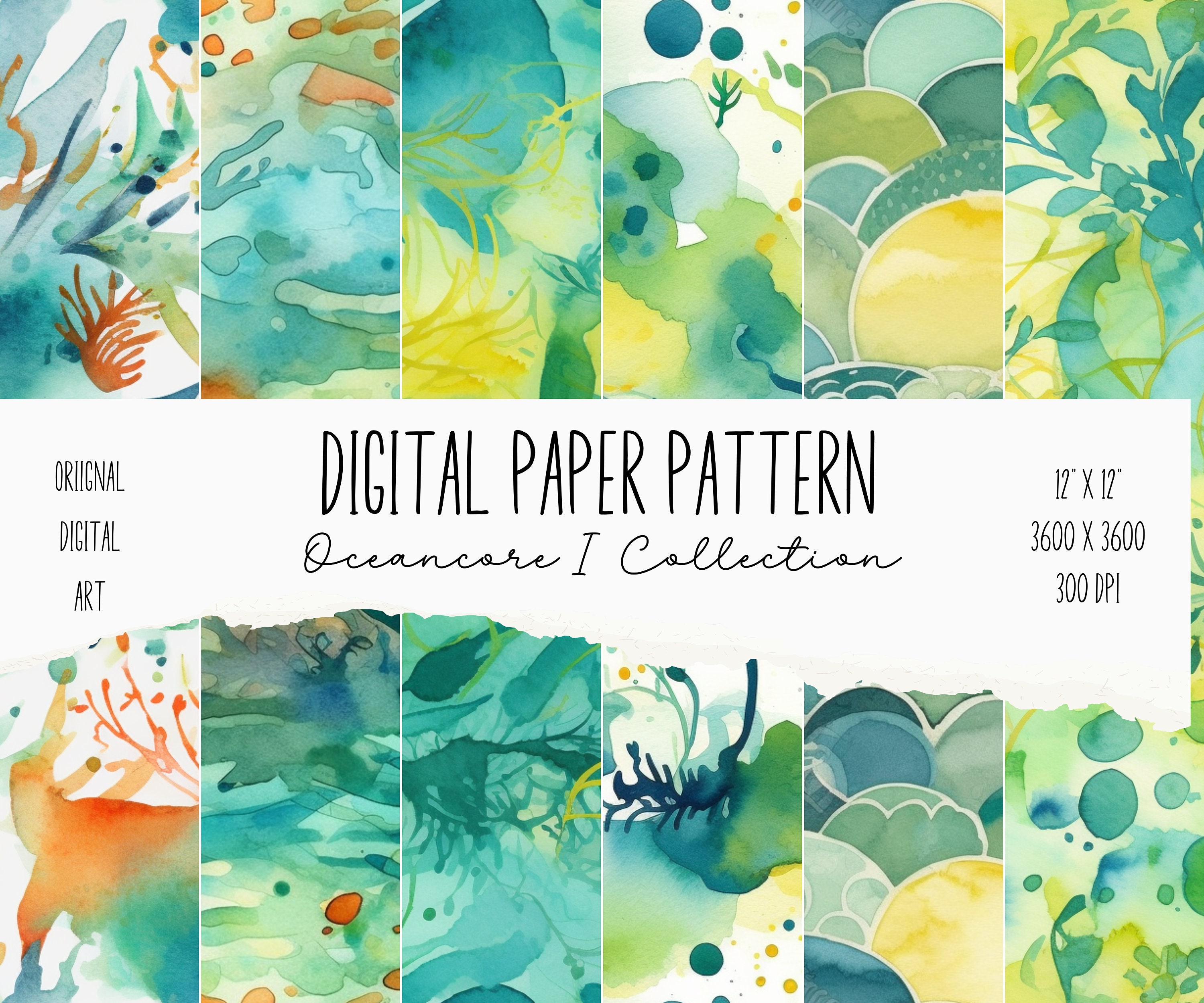 Oceancore Floral Pattern Digital Paper Set, Ocean Pattern, Ocean ...