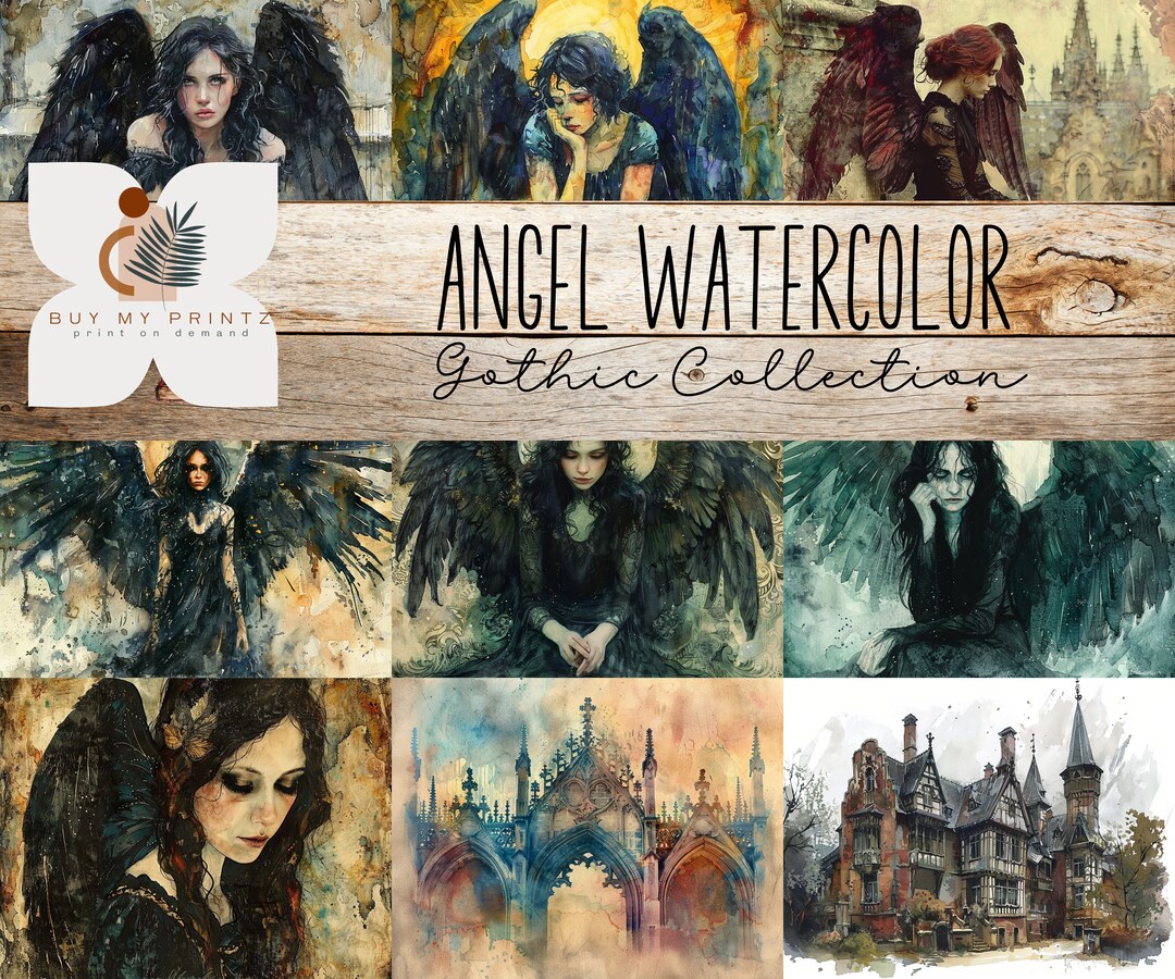 Gothic Angel Watercolor, 24 Digital Paper Pack, Grunge Gothic Angel ...