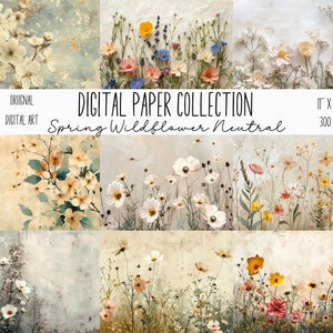 Spring Wildflower Neutral Digital Papers, 24 Spring Textured ...