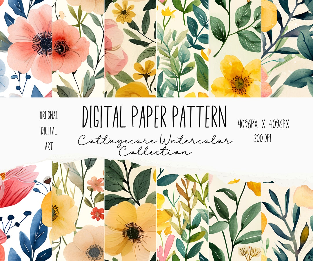 Cottagecore Watercolor Digital Download Paper, Seamless Pattern ...