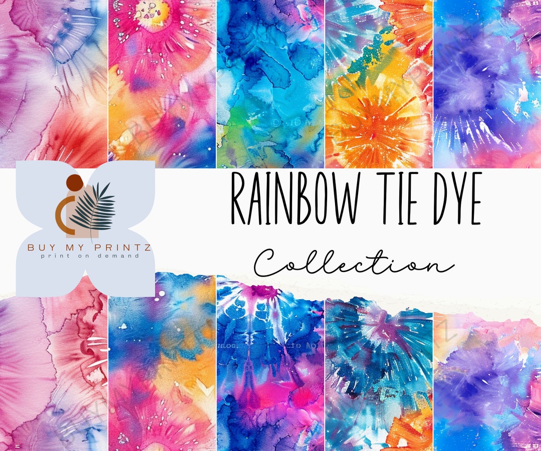 Rainbow Tie Dye Pattern Digital Paper Set, Colorful Printable Bundle ...