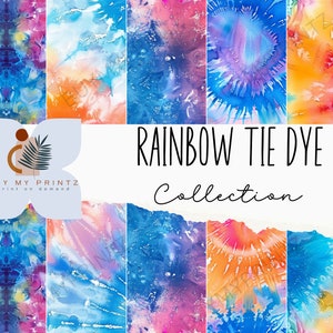Rainbow Tie Dye Pattern Digital Paper Set, Colorful Printable Bundle ...