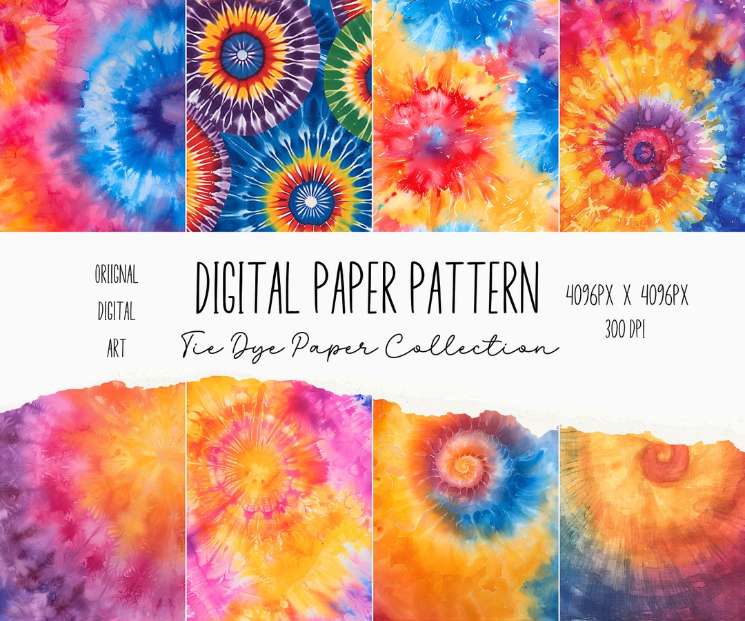 Tie Dye Pattern Digital Paper Set, Colorful Printable Bundle, Digital ...