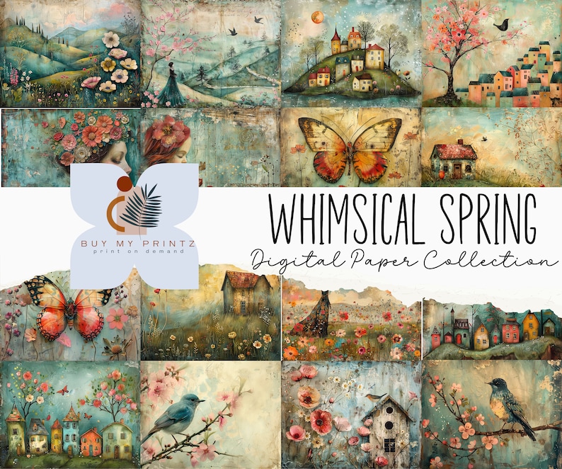 Whimsical Pastel Digital Paper Pack Printable Watercolor Collage Sheets ...