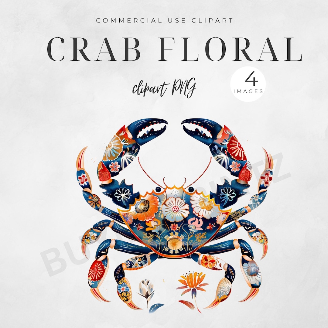Crab With Floral Pattern on Shell PNG Clipart Boho Floral Crab ...