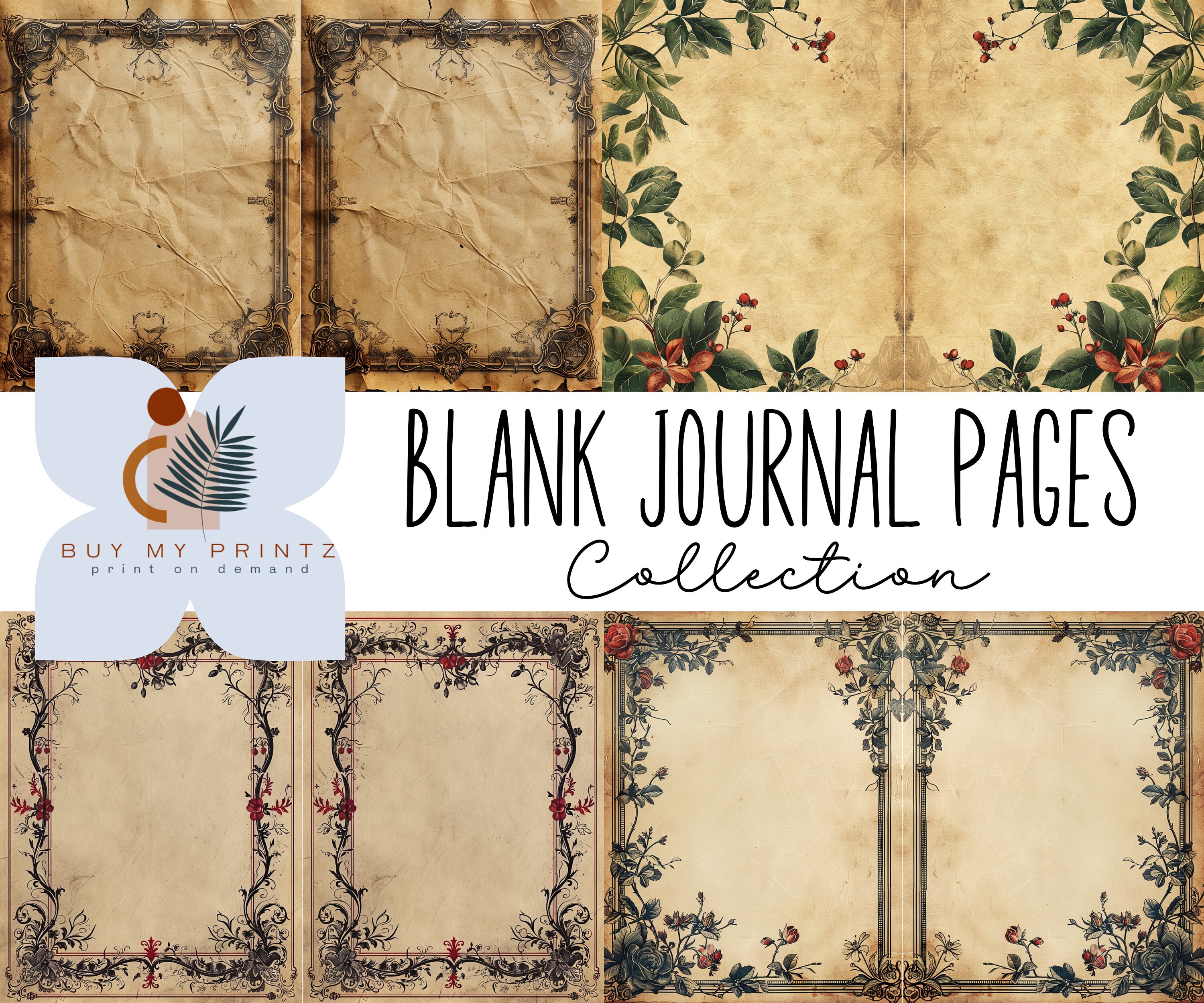 Blank Double Page Junk Journal Kit, Printable Papers, Minimal Designs ...