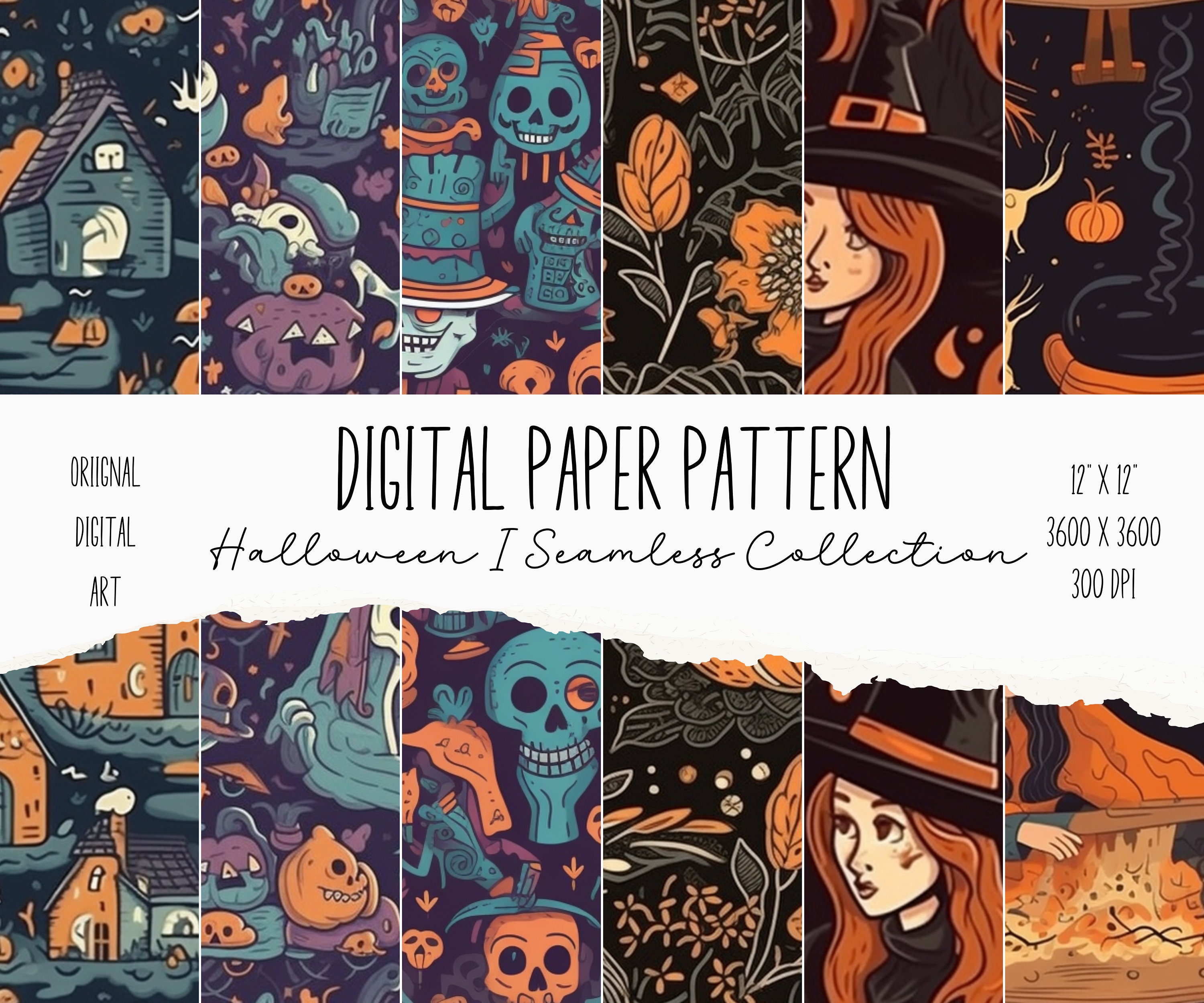 24 Halloween Seamless Digital Paper Set, Pumpkins Fall Pattern, Haunted ...