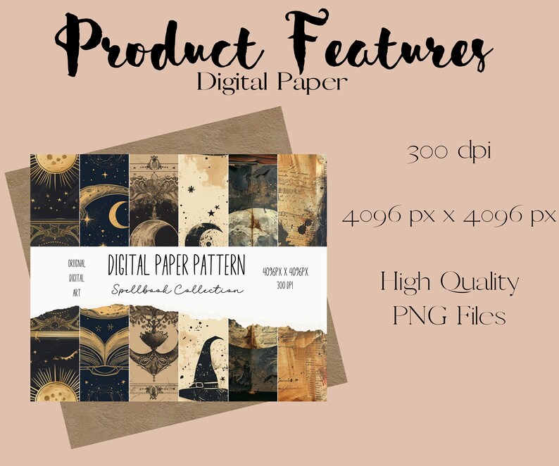 Spell Book Digital Paper for Witch Digital Scrapbooking, Magical Web ...