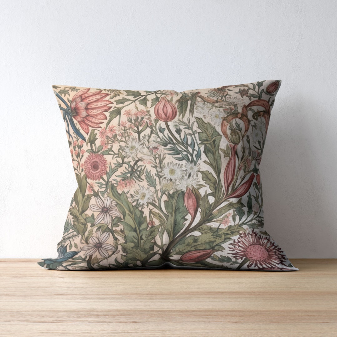 Cottagecore Pattern Accent Pillow for Living Room, Botanical Floral ...