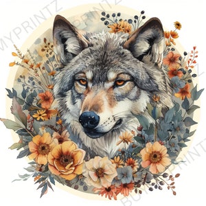 Wolf in Cottagecore Florals Clipart, Printable High Quality Pngs ...
