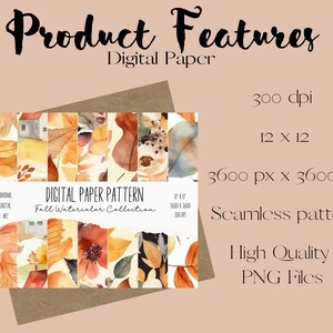 32 Fall Watercolor Digital Paper Set, Fall Flowers Pattern, Autumn ...